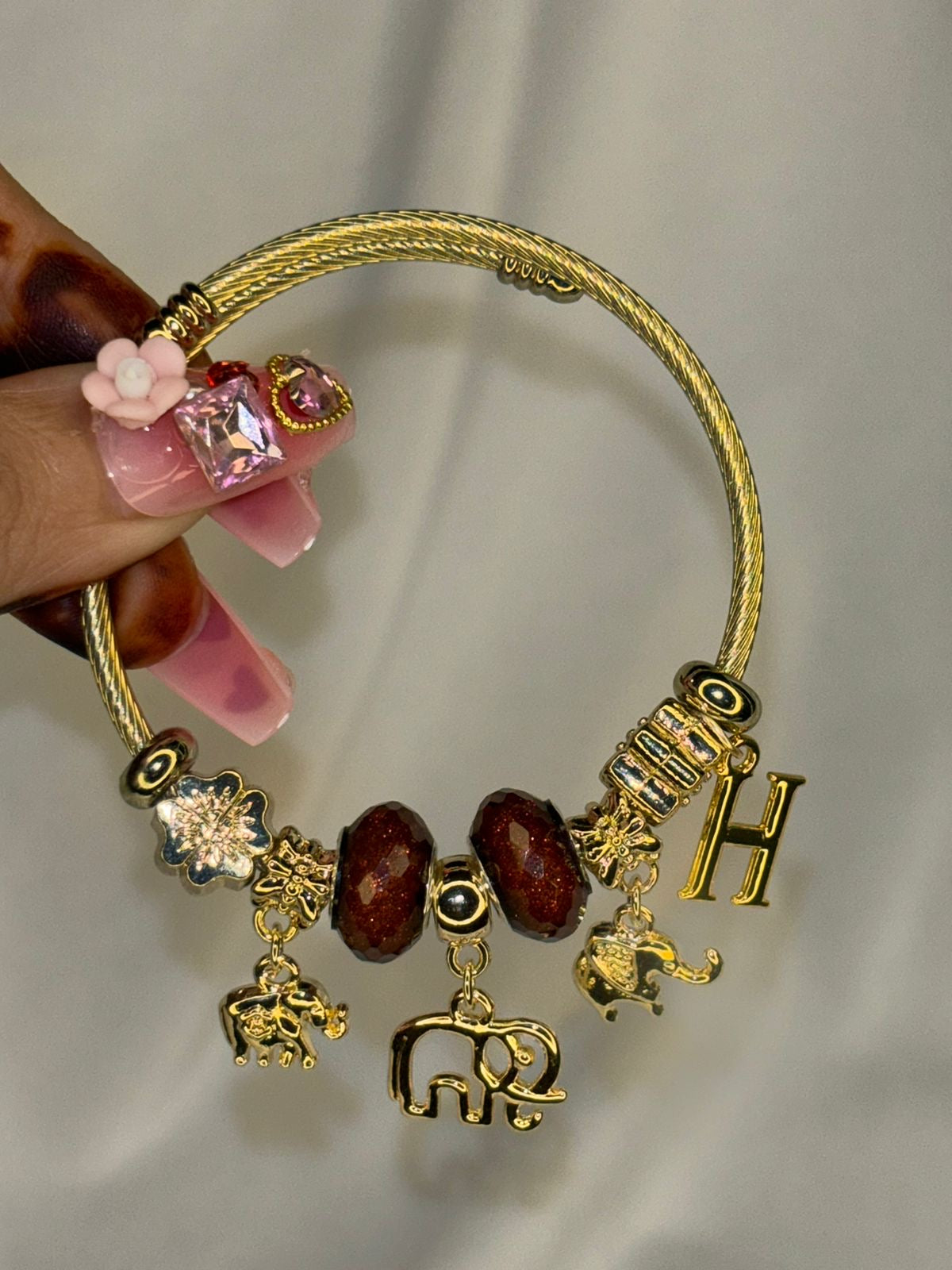 Pandora Charms Elephant Bracelet With Customised Initial Gold